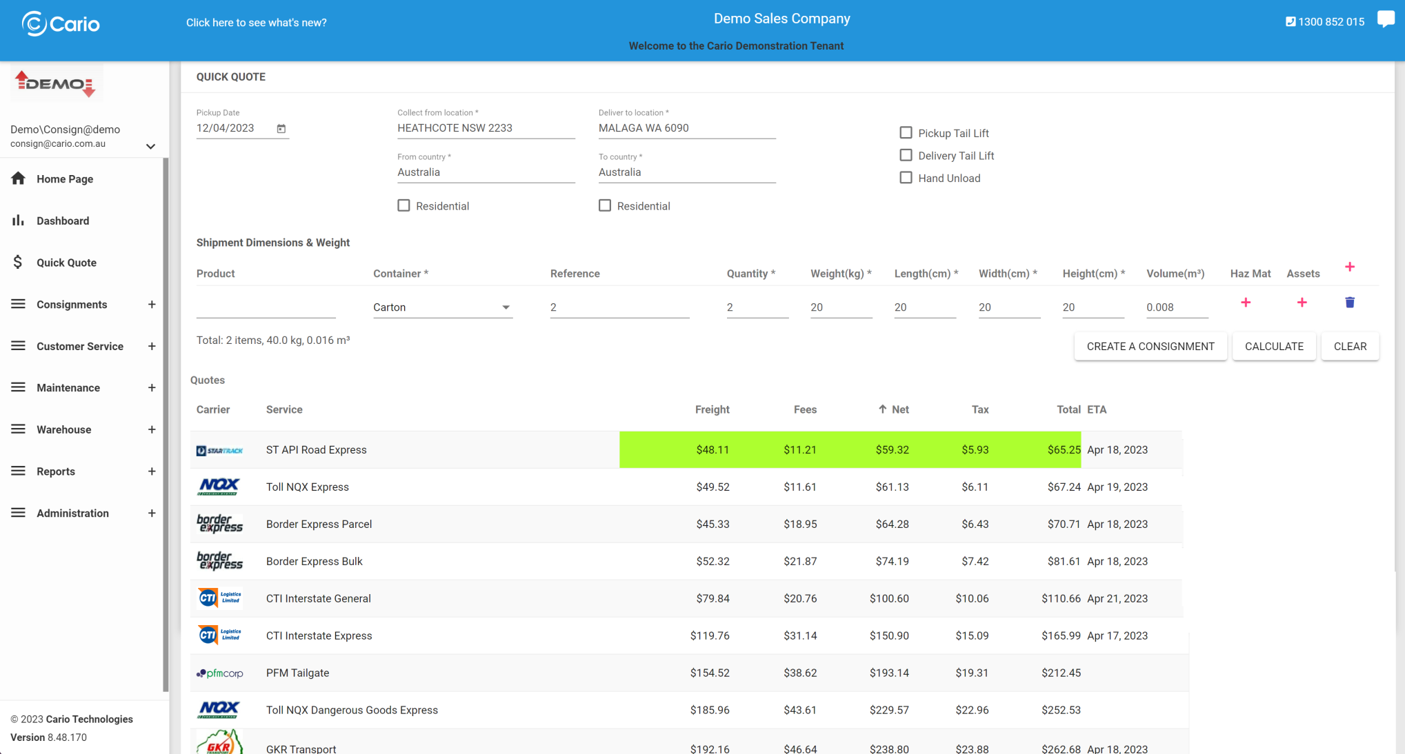 Freight Management Features | Cario